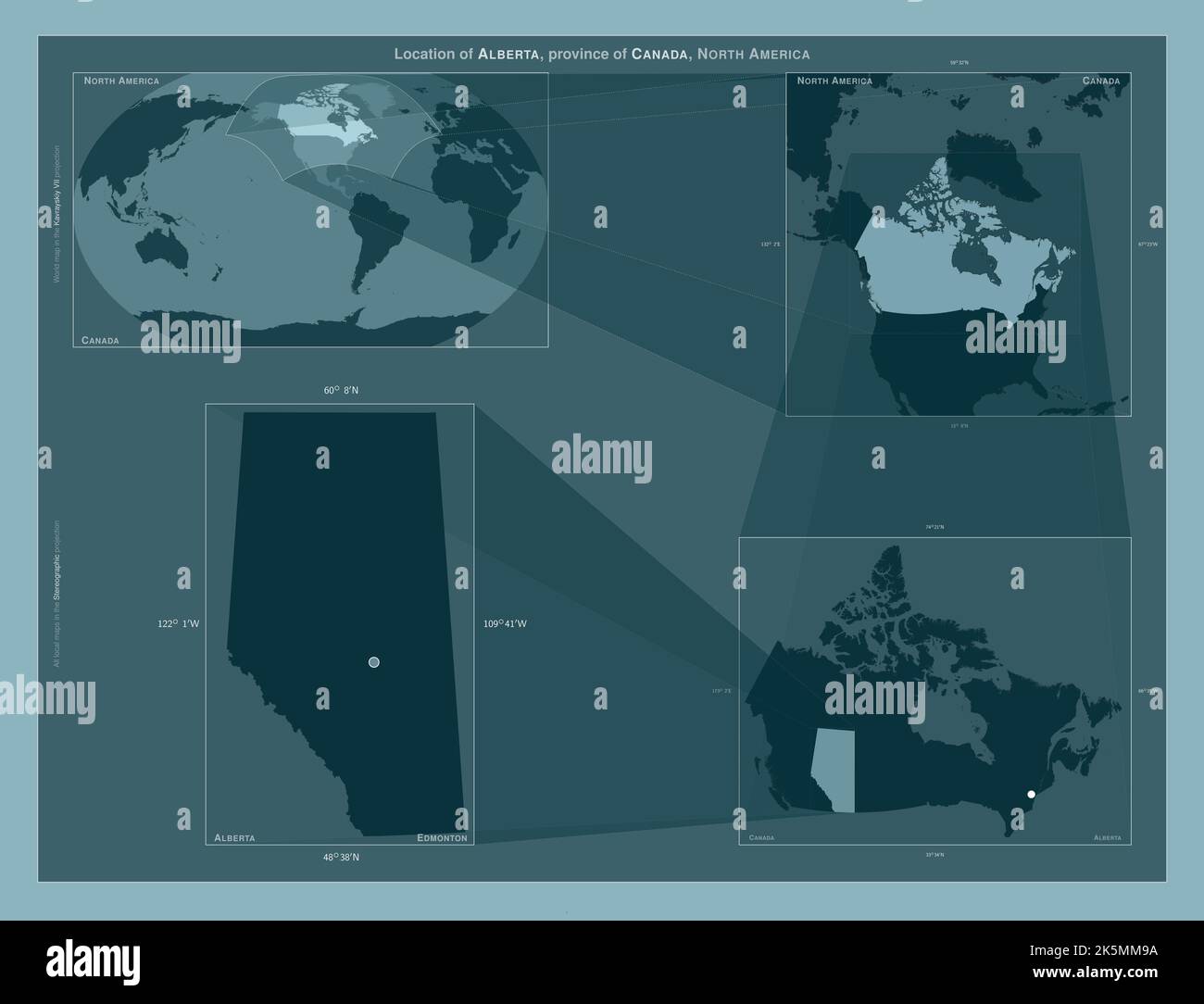Alberta, province of Canada. Diagram showing the location of the region ...