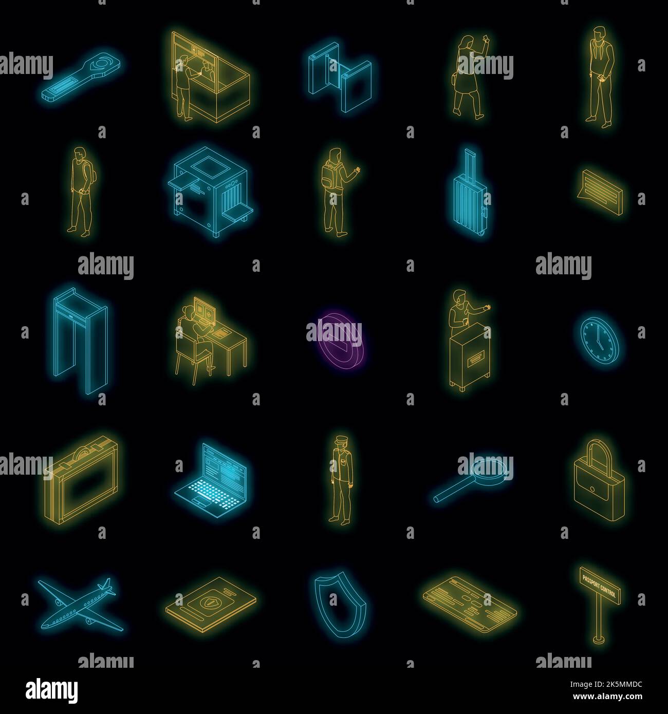 Passport control icons set. Isometric set of passport control vector ...