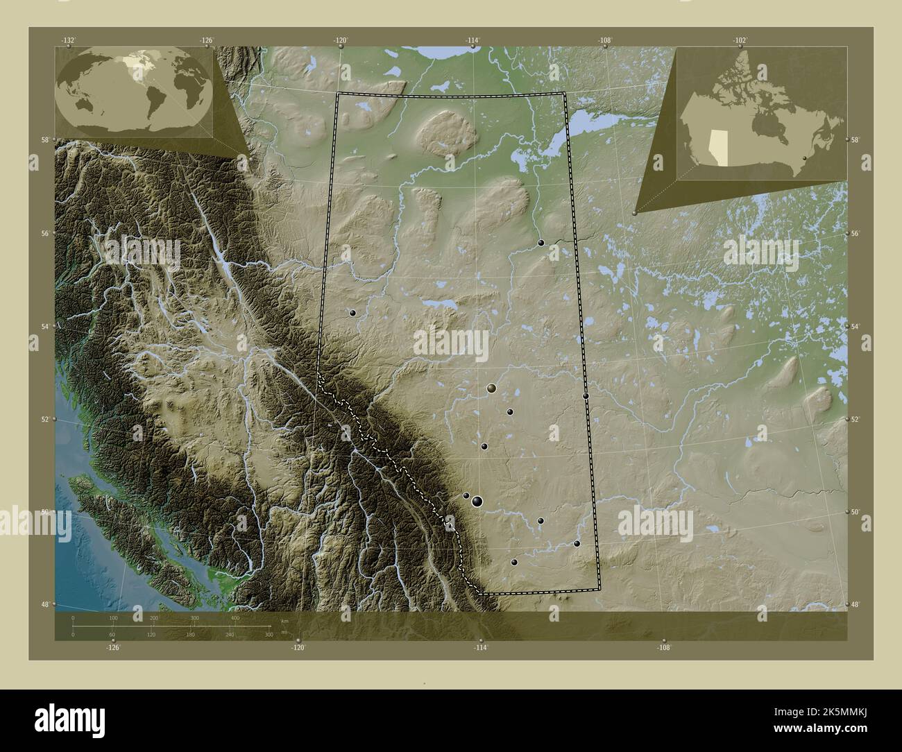 Alberta, province of Canada. Elevation map colored in wiki style with ...