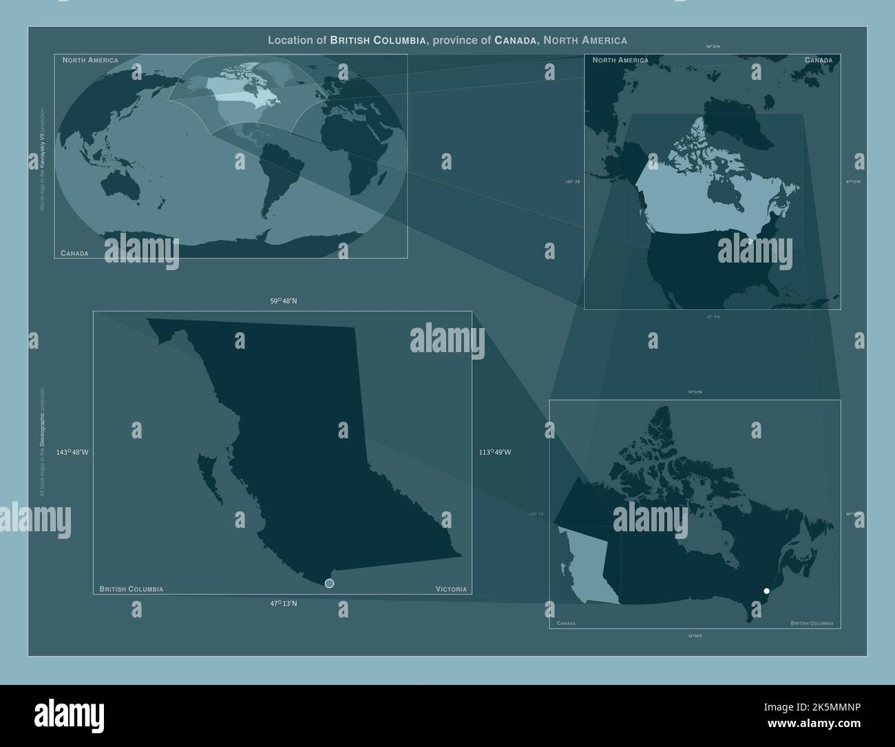 British Columbia, province of Canada. Diagram showing the location of ...