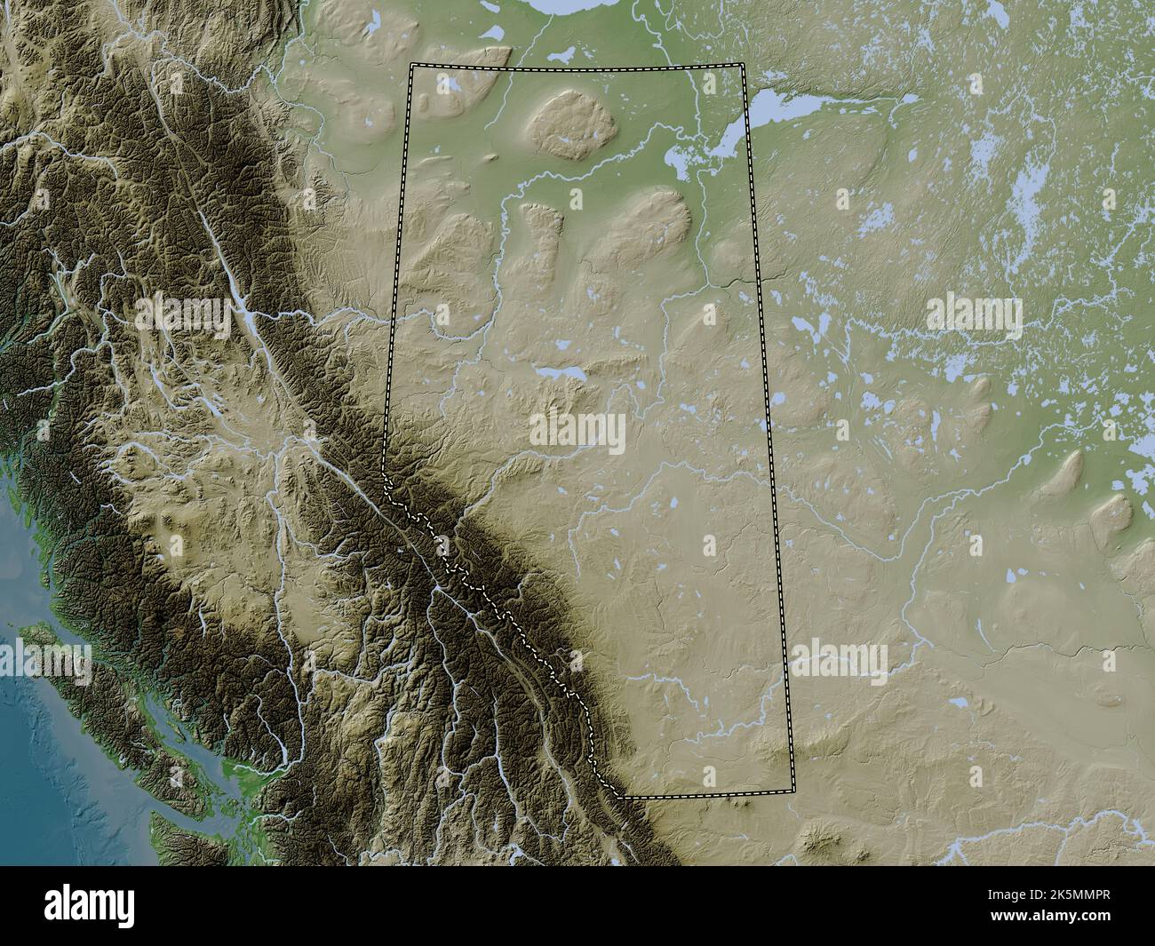Alberta, province of Canada. Elevation map colored in wiki style with ...
