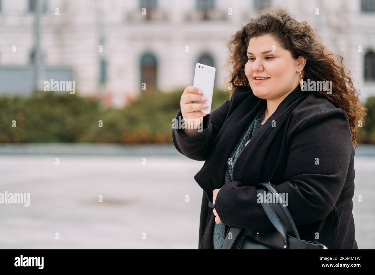 enjoying walk happy plus size woman catch moment Stock Photo - Alamy