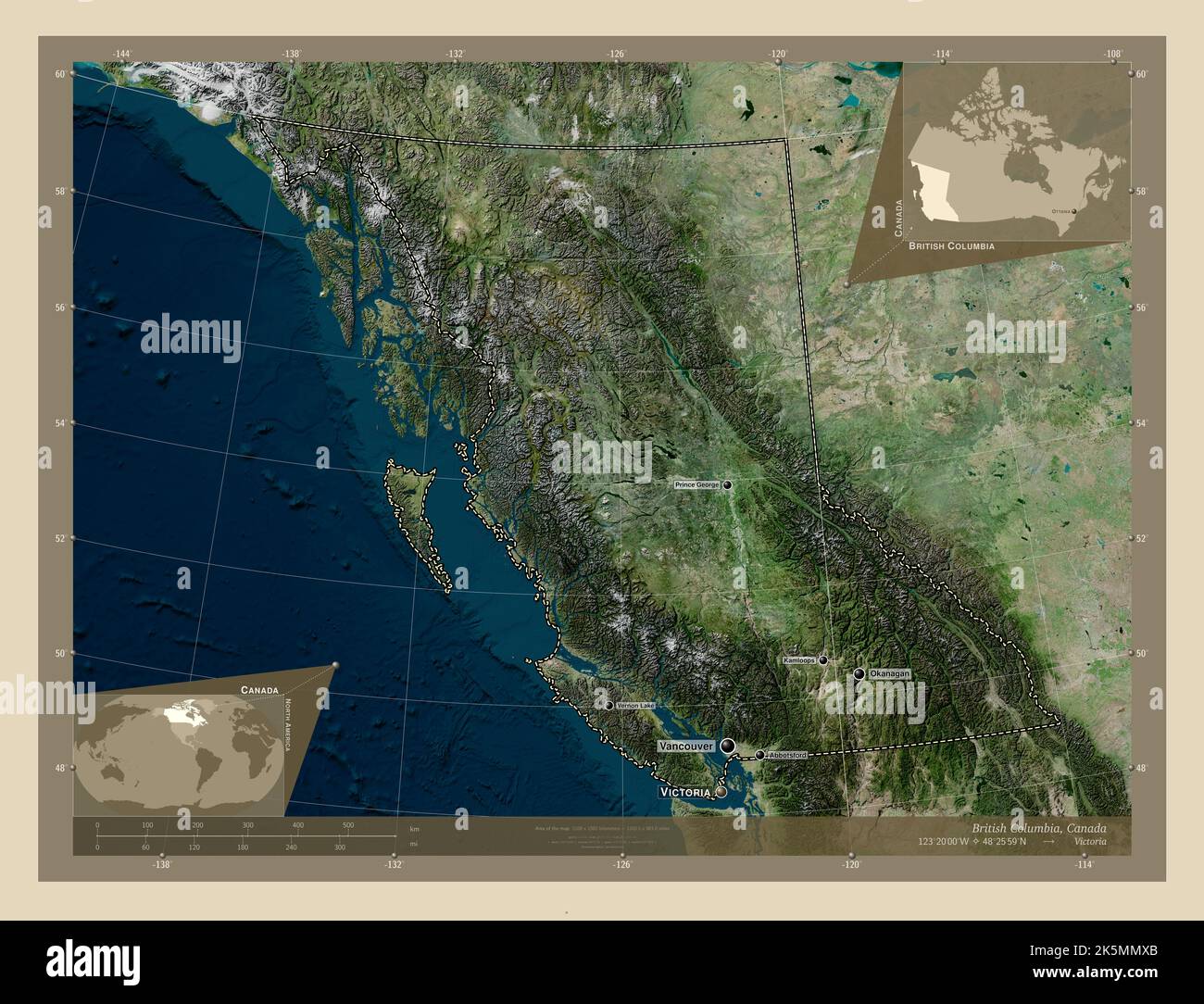 British Columbia, province of Canada. High resolution satellite map ...