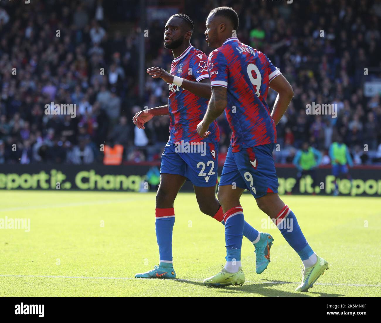 London, UK. 9th Oct, 2022. Odsonne Edouard of Crystal Palace celebrates ...