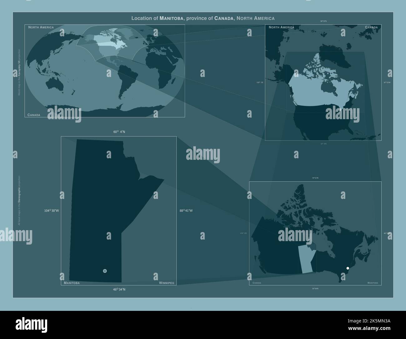 Manitoba, province of Canada. Diagram showing the location of the ...