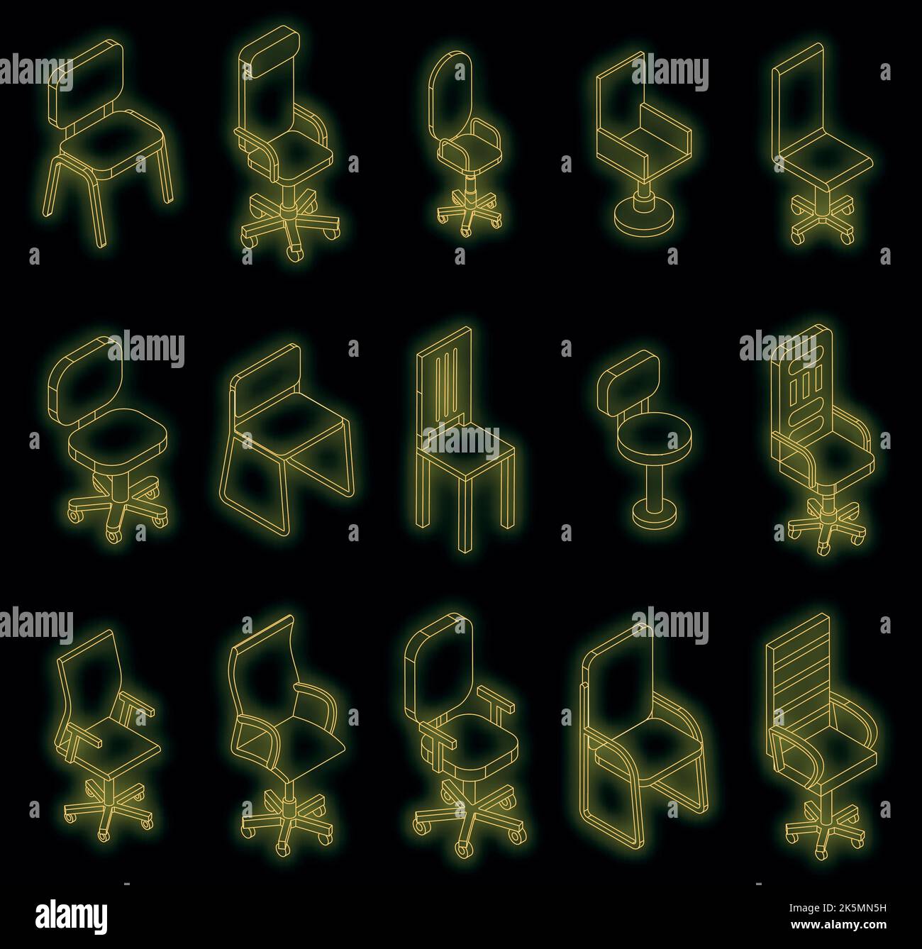 Desk chair icons set. Isometric set of desk chair vector icons neon ...