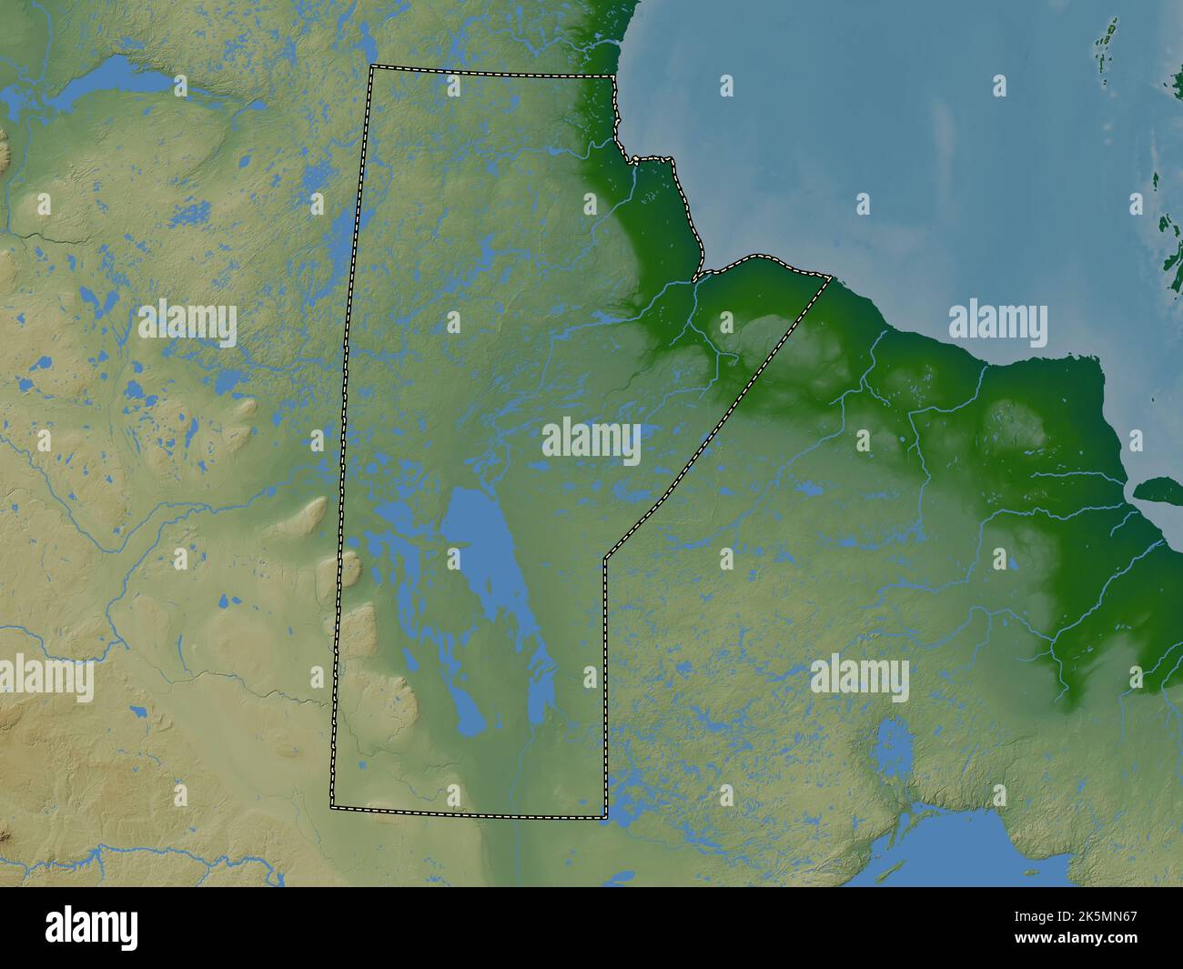 Manitoba, province of Canada. Colored elevation map with lakes and ...
