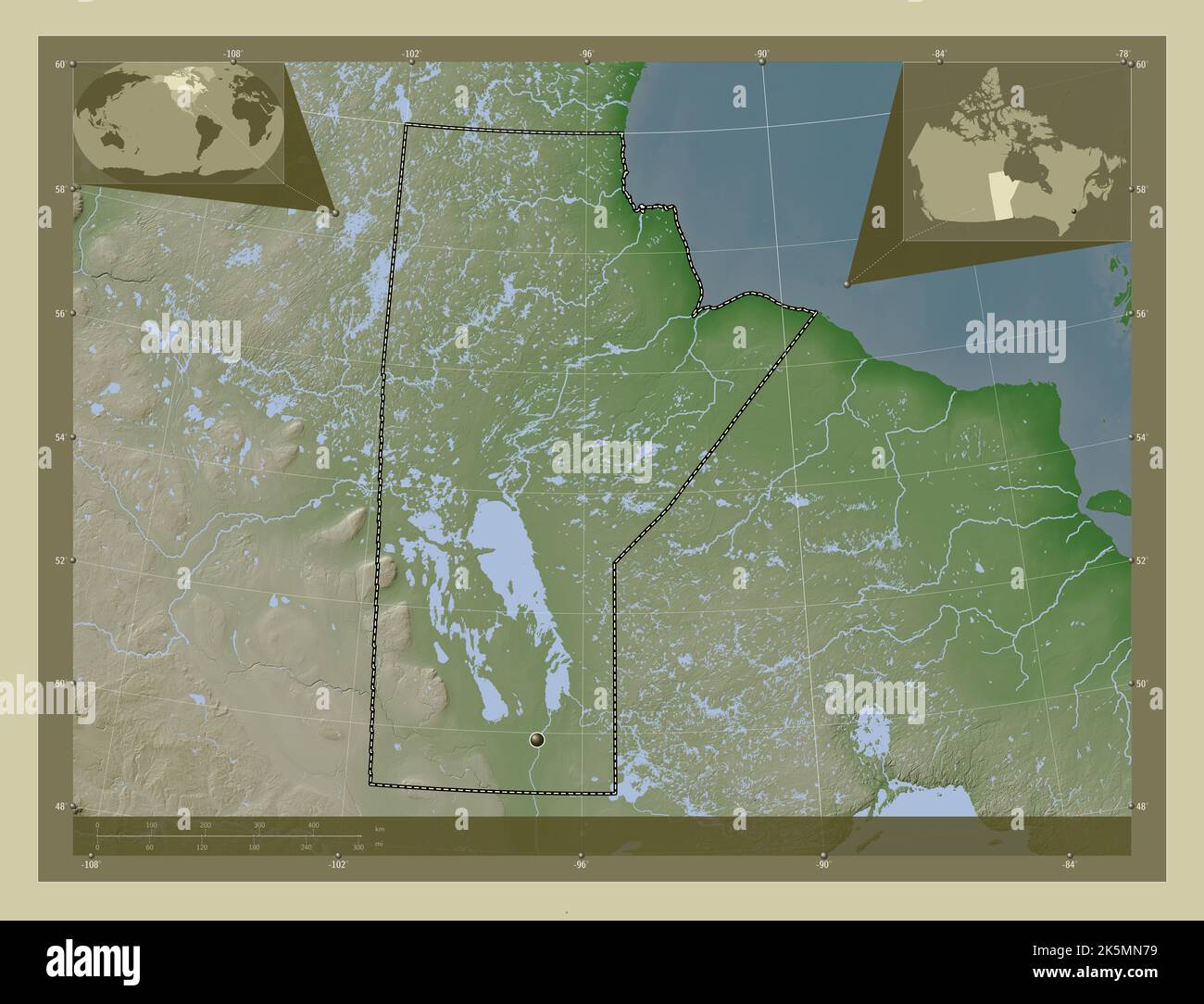 Manitoba, province of Canada. Elevation map colored in wiki style with ...