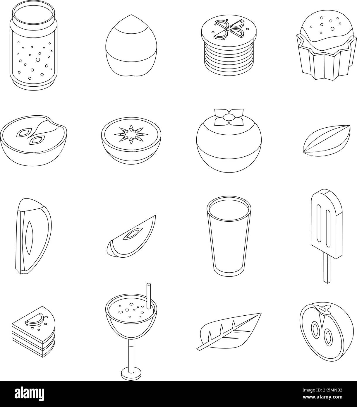 Persimmon icons set. Isometric set of persimmon vector icons outline ...
