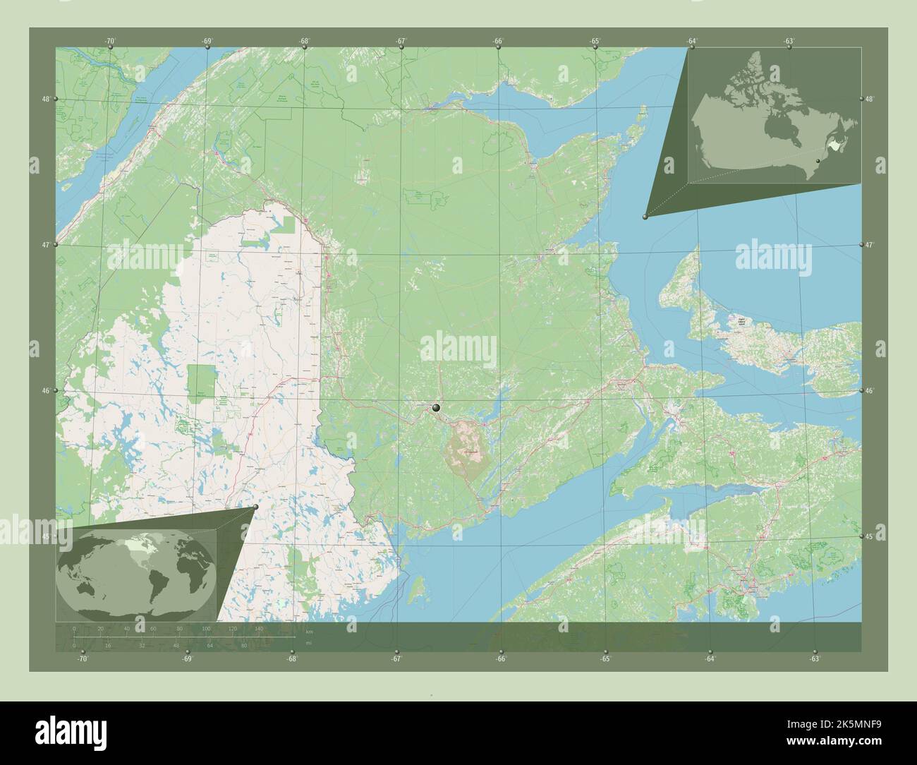 New Brunswick, province of Canada. Open Street Map. Corner auxiliary ...