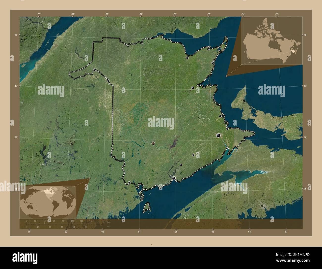 New Brunswick, province of Canada. Low resolution satellite map ...