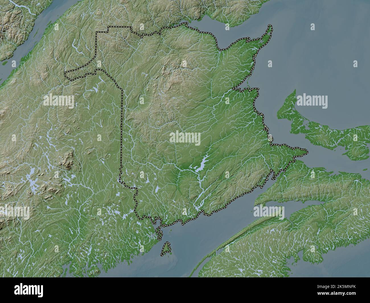 New Brunswick, province of Canada. Elevation map colored in wiki style ...