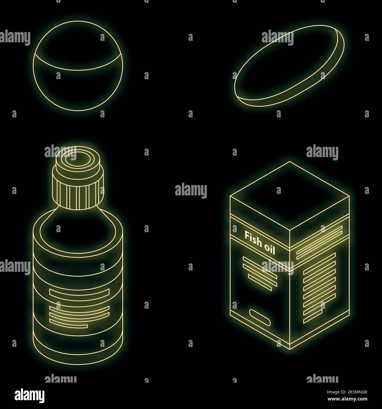 Fish oil icons set. Isometric set of fish oil vector icons neon color ...