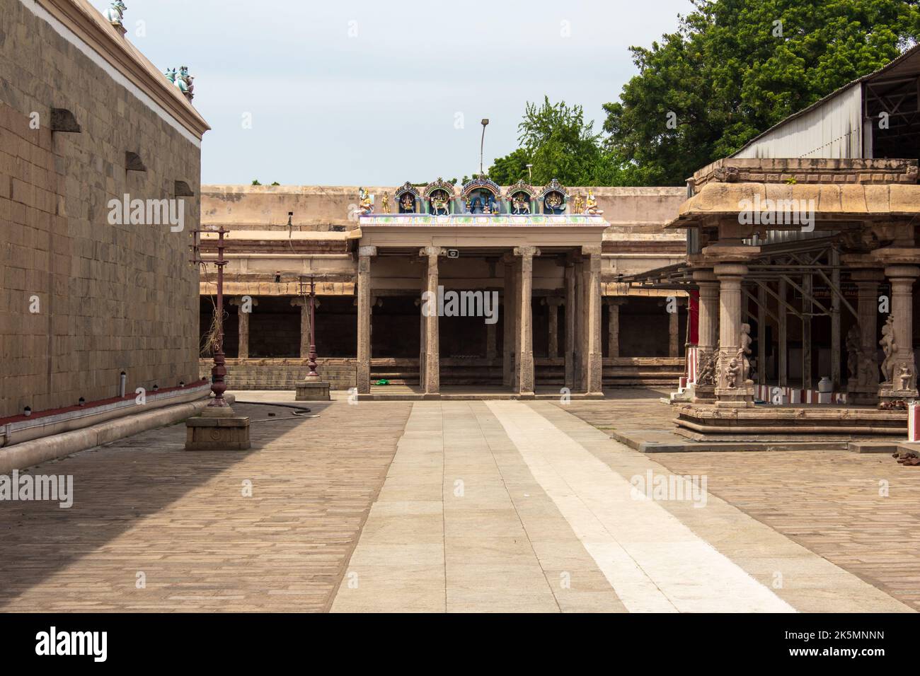 View of the temple corridor and outer complex of Jambukeswarar Temple ...