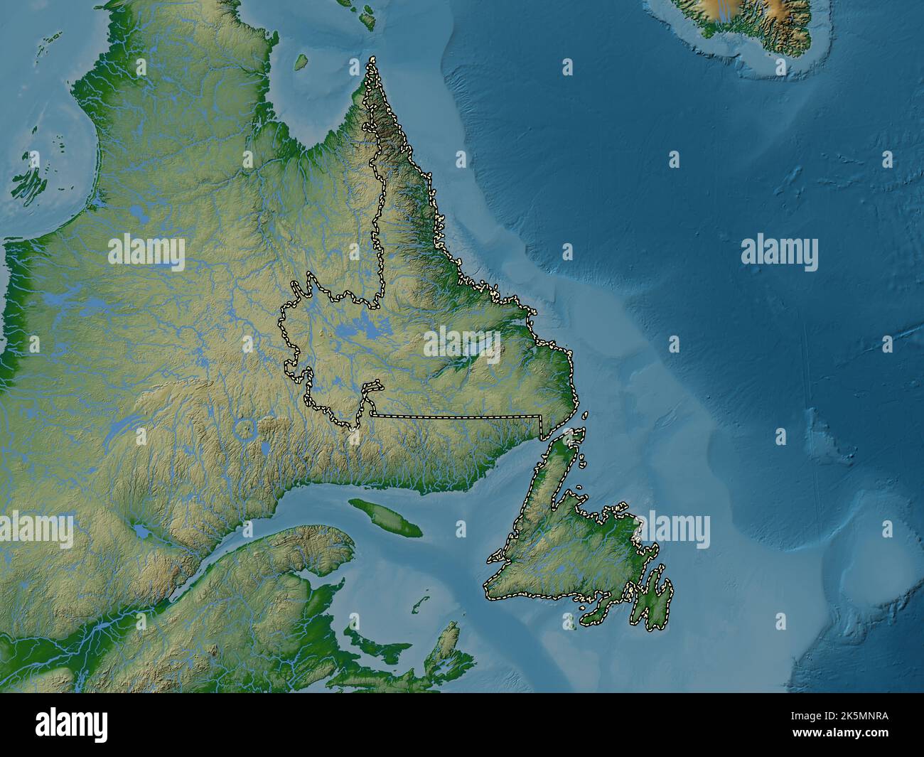 Newfoundland and Labrador, province of Canada. Colored elevation map ...