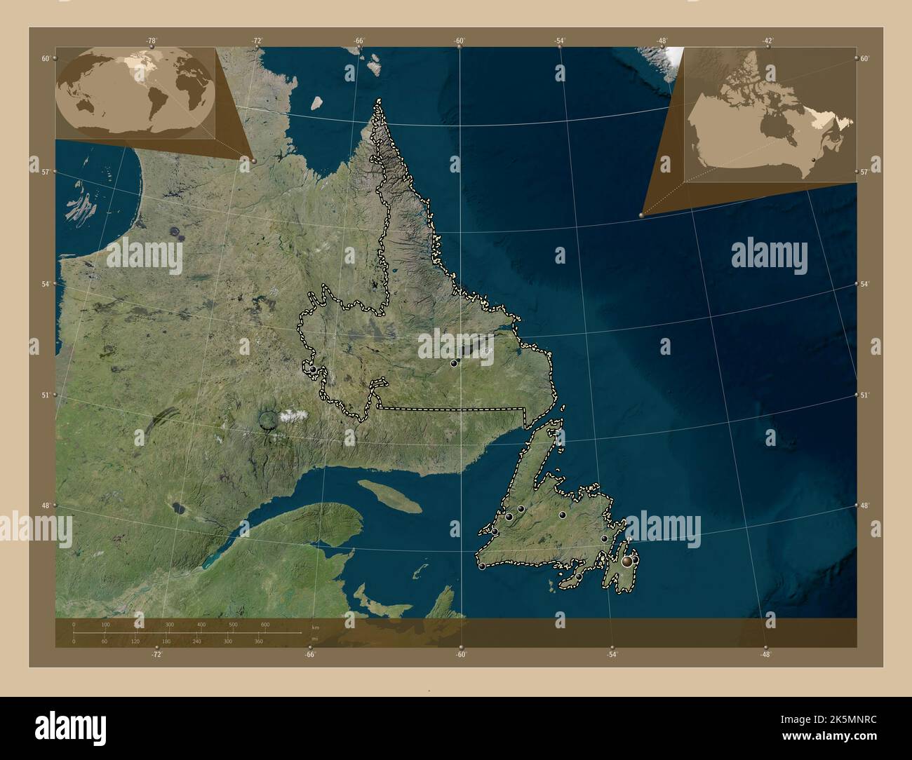 Newfoundland and Labrador, province of Canada. Low resolution satellite ...