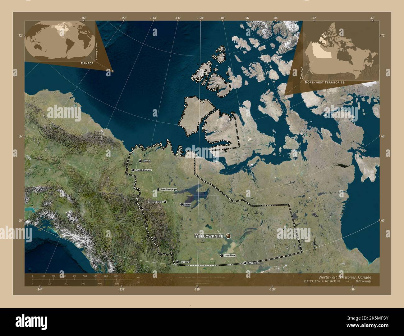 Northwest Territories, territory of Canada. Low resolution satellite ...