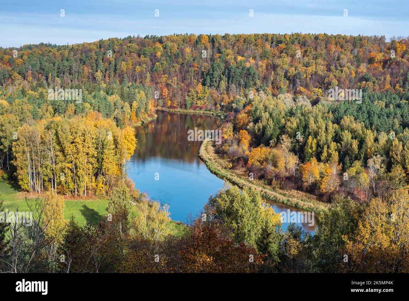 Landscape view of Gauja river valley from the hill in Sigulda, Latvia ...