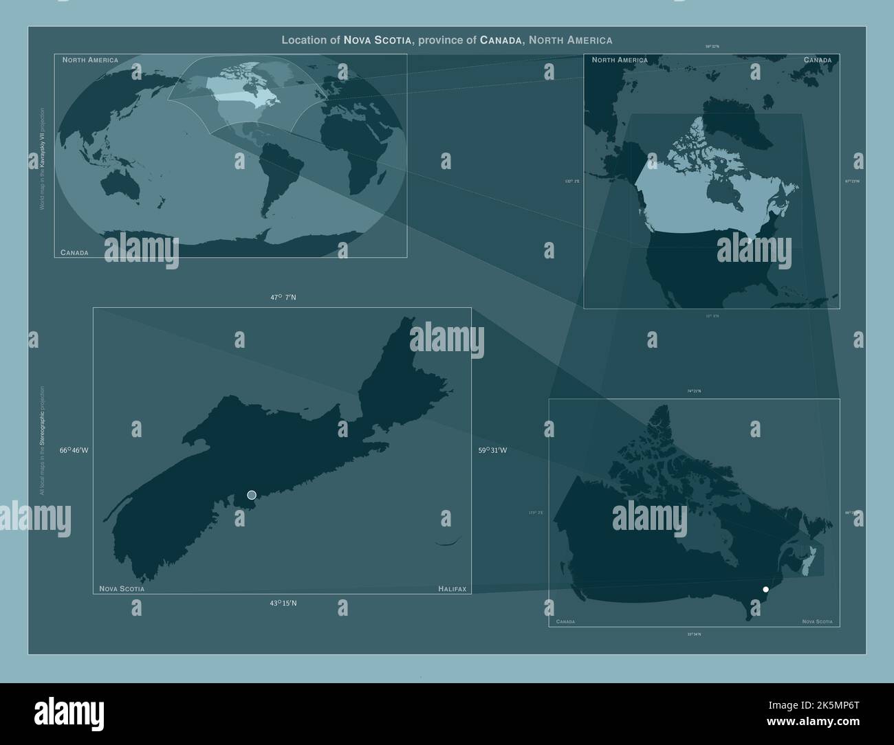 Nova Scotia, province of Canada. Diagram showing the location of the ...