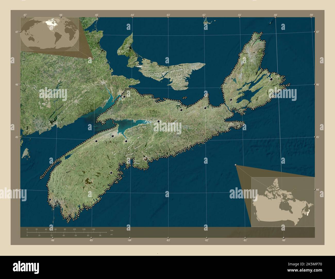 Nova Scotia, province of Canada. High resolution satellite map ...