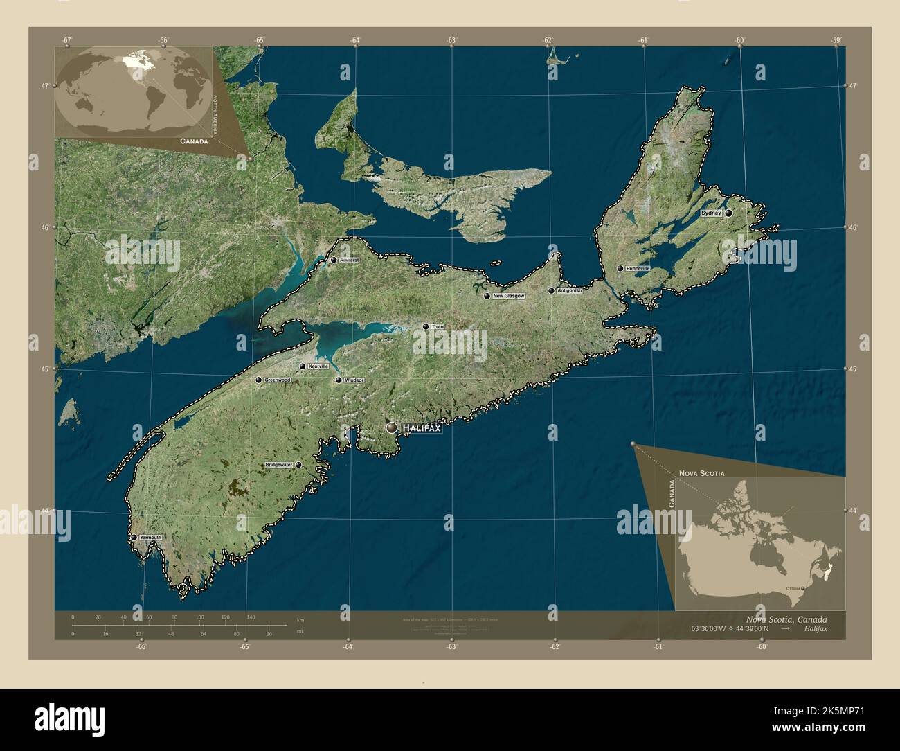 Nova Scotia, province of Canada. High resolution satellite map ...