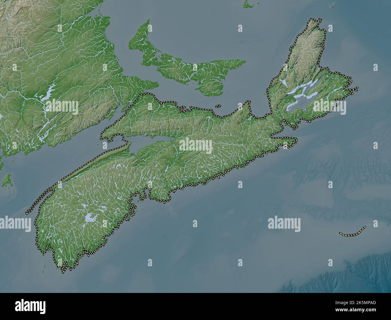 Nova Scotia, province of Canada. Elevation map colored in wiki style ...