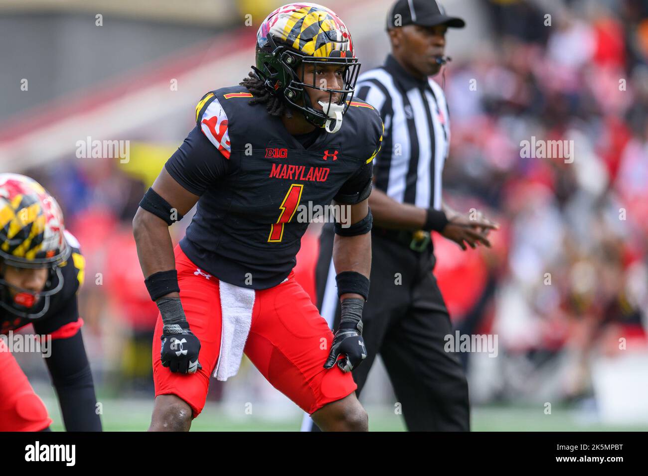 College Park, MD, USA. 08th Oct, 2022. Maryland Terrapins linebacker ...