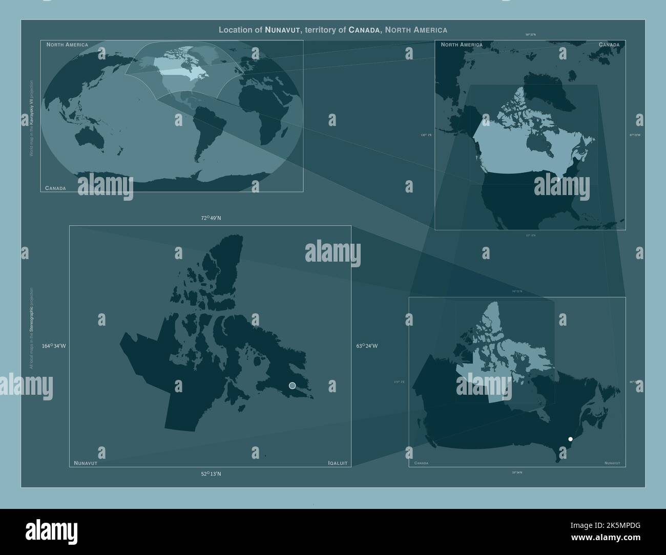 Nunavut, territory of Canada. Diagram showing the location of the ...