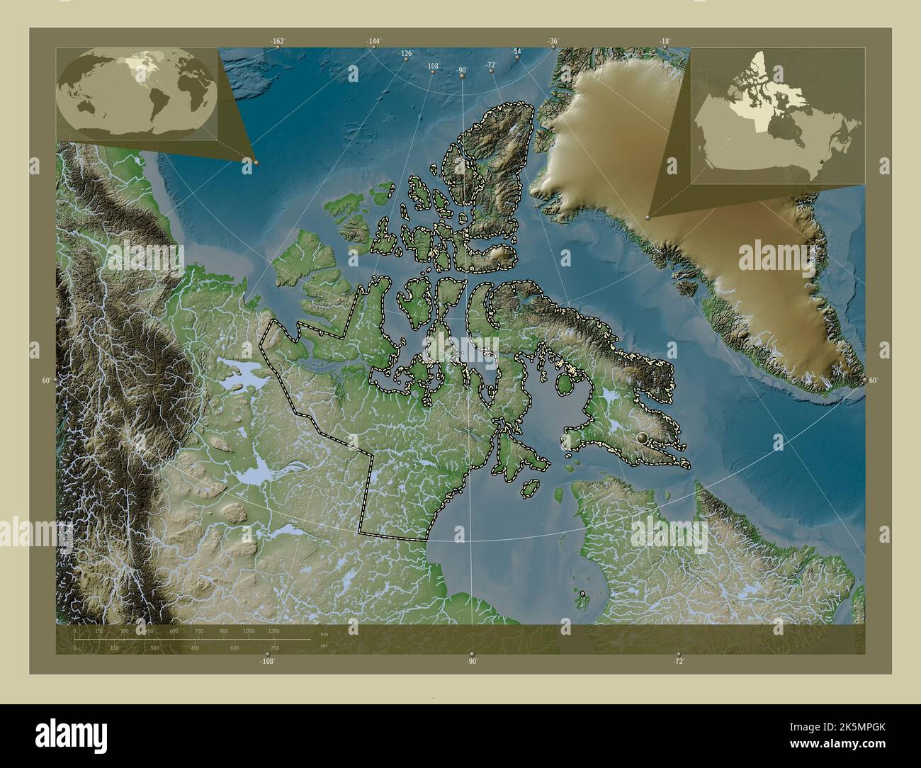 Nunavut, territory of Canada. Elevation map colored in wiki style with ...