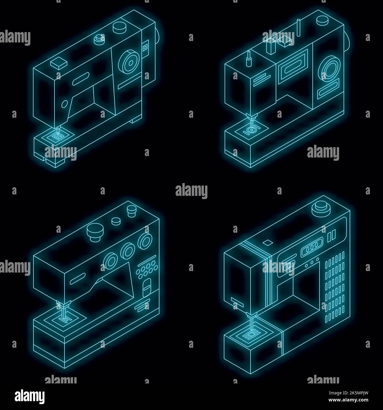 Sew Machine Icons Set Isometric Set Of Sew Machine Vector Icons Neon
