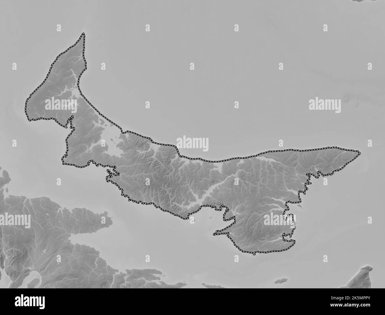 Prince Edward Island, province of Canada. Grayscale elevation map with ...