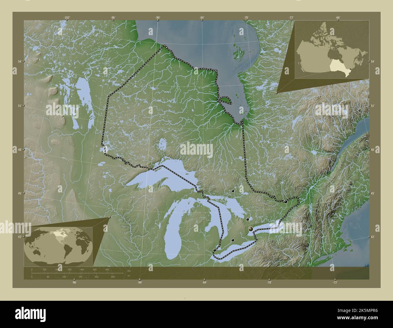 Ontario, province of Canada. Elevation map colored in wiki style with ...