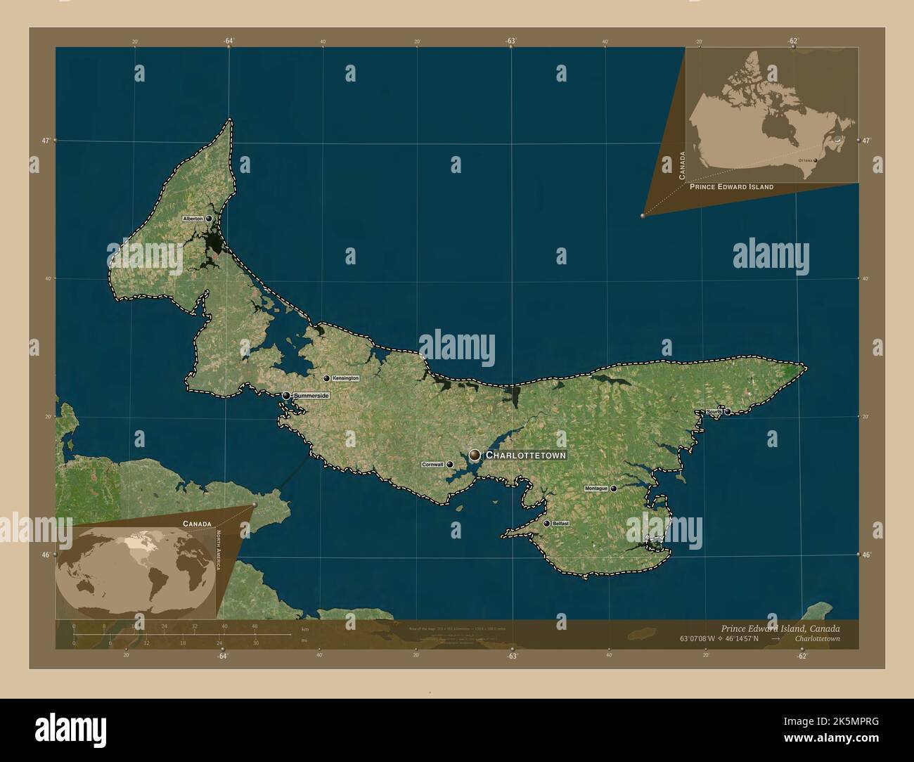 Prince Edward Island, province of Canada. Low resolution satellite map ...