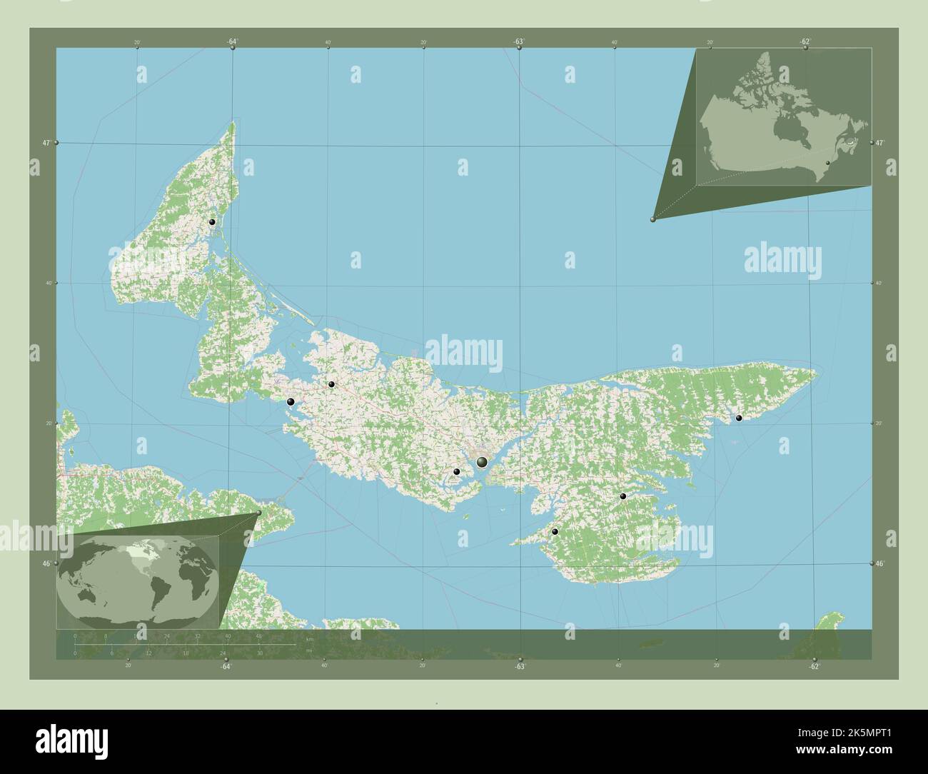 Prince Edward Island, province of Canada. Open Street Map. Locations of ...