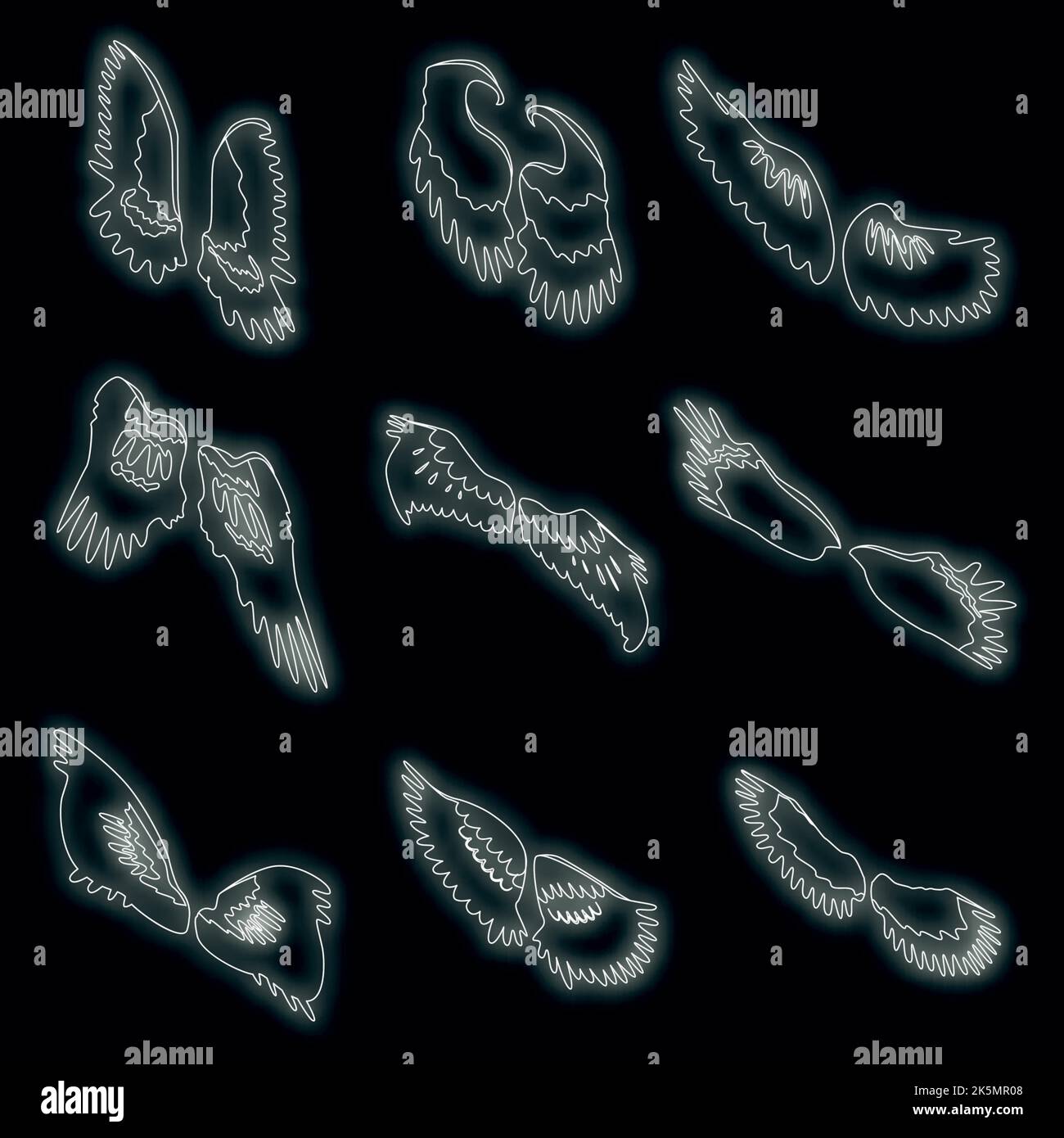 Wings icons set. Isometric set of wings vector icons neon color on ...
