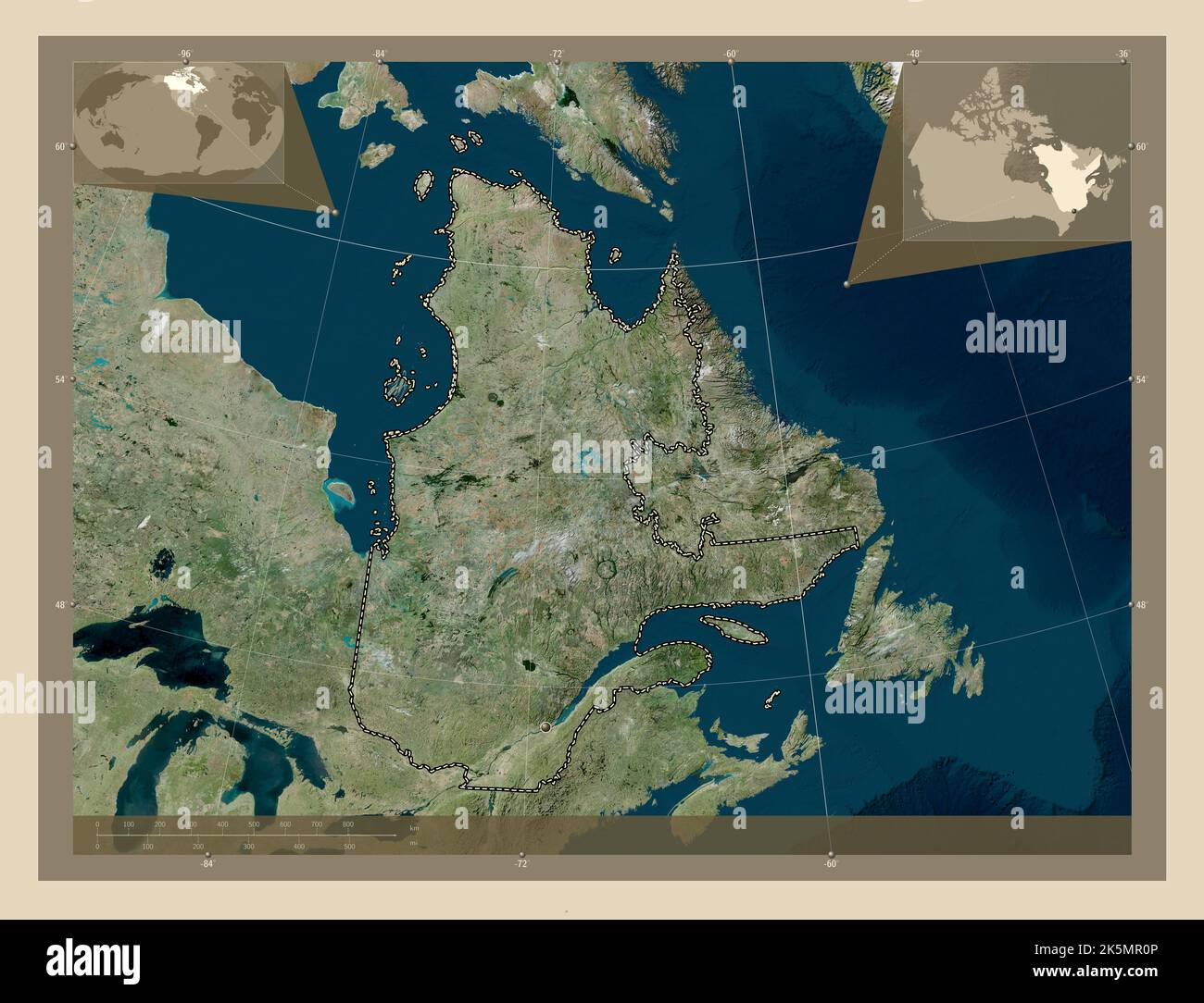 Quebec, province of Canada. High resolution satellite map. Corner ...