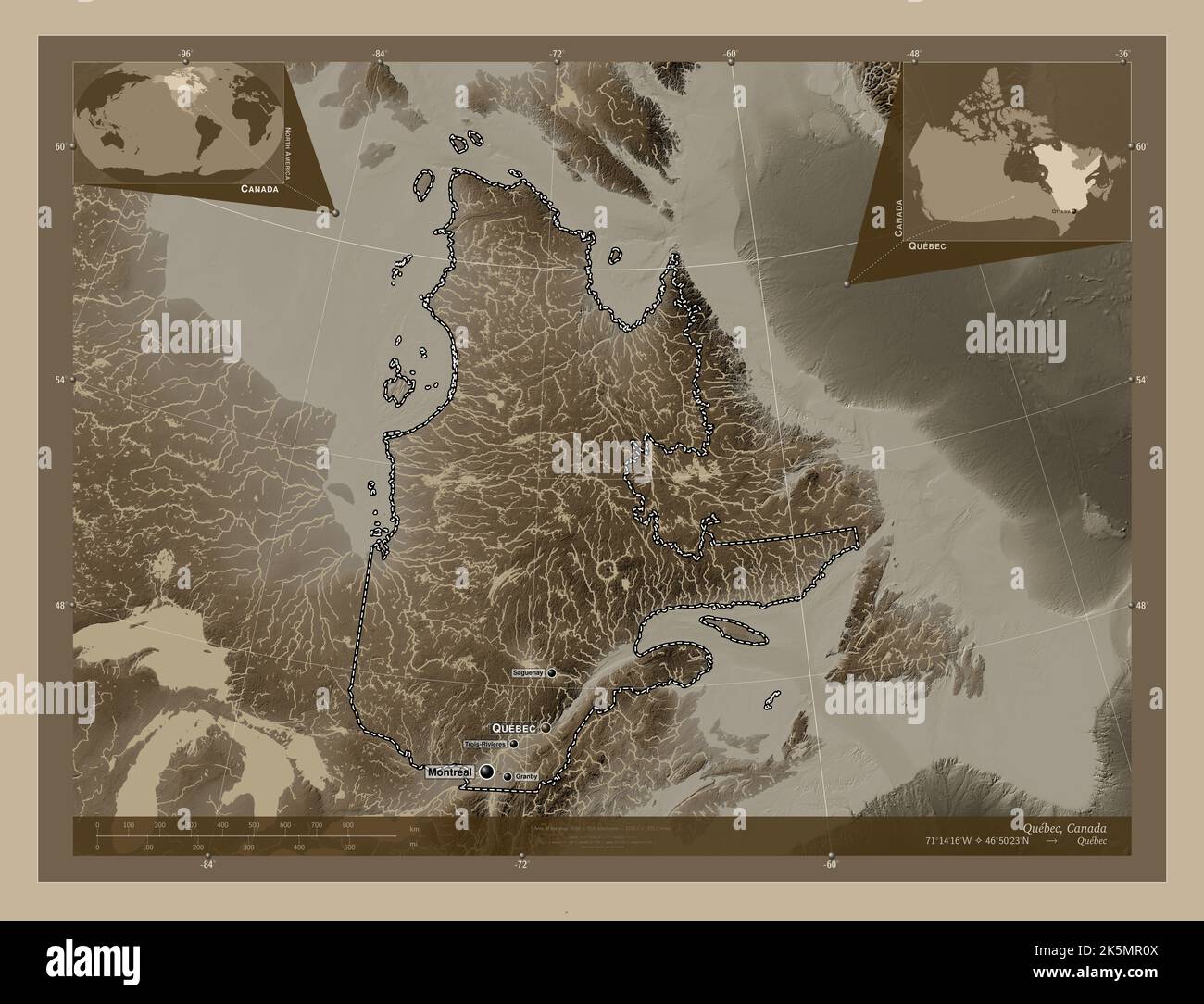 Quebec with lakes and rivers map hi-res stock photography and images ...