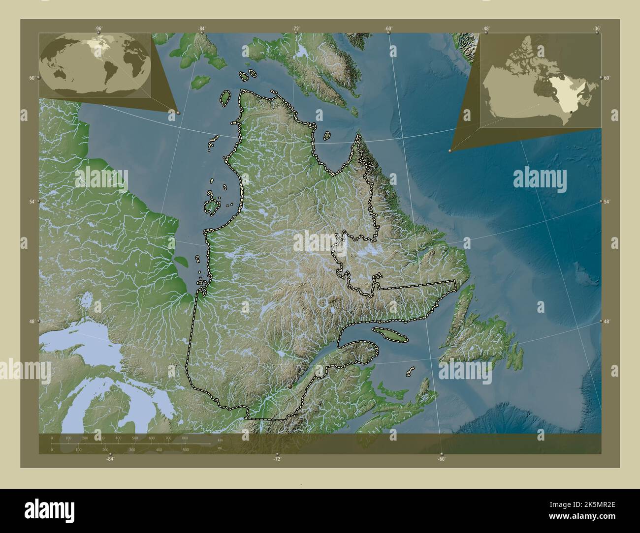 Quebec, province of Canada. Elevation map colored in wiki style with ...