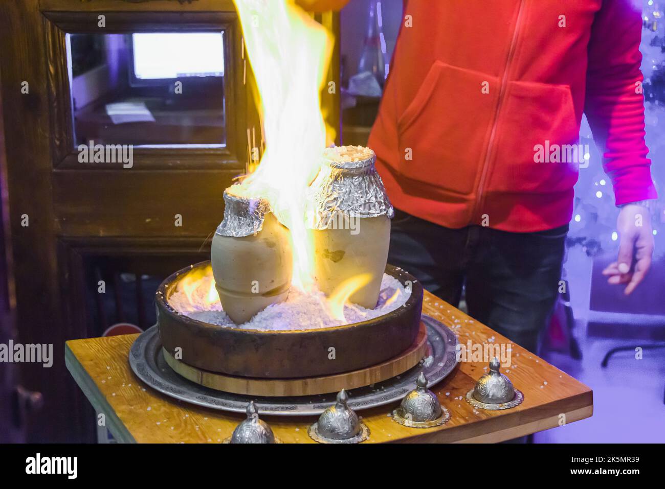 Testi kabab, a traditional Turkish lamb kebab which is cooked over fire ...