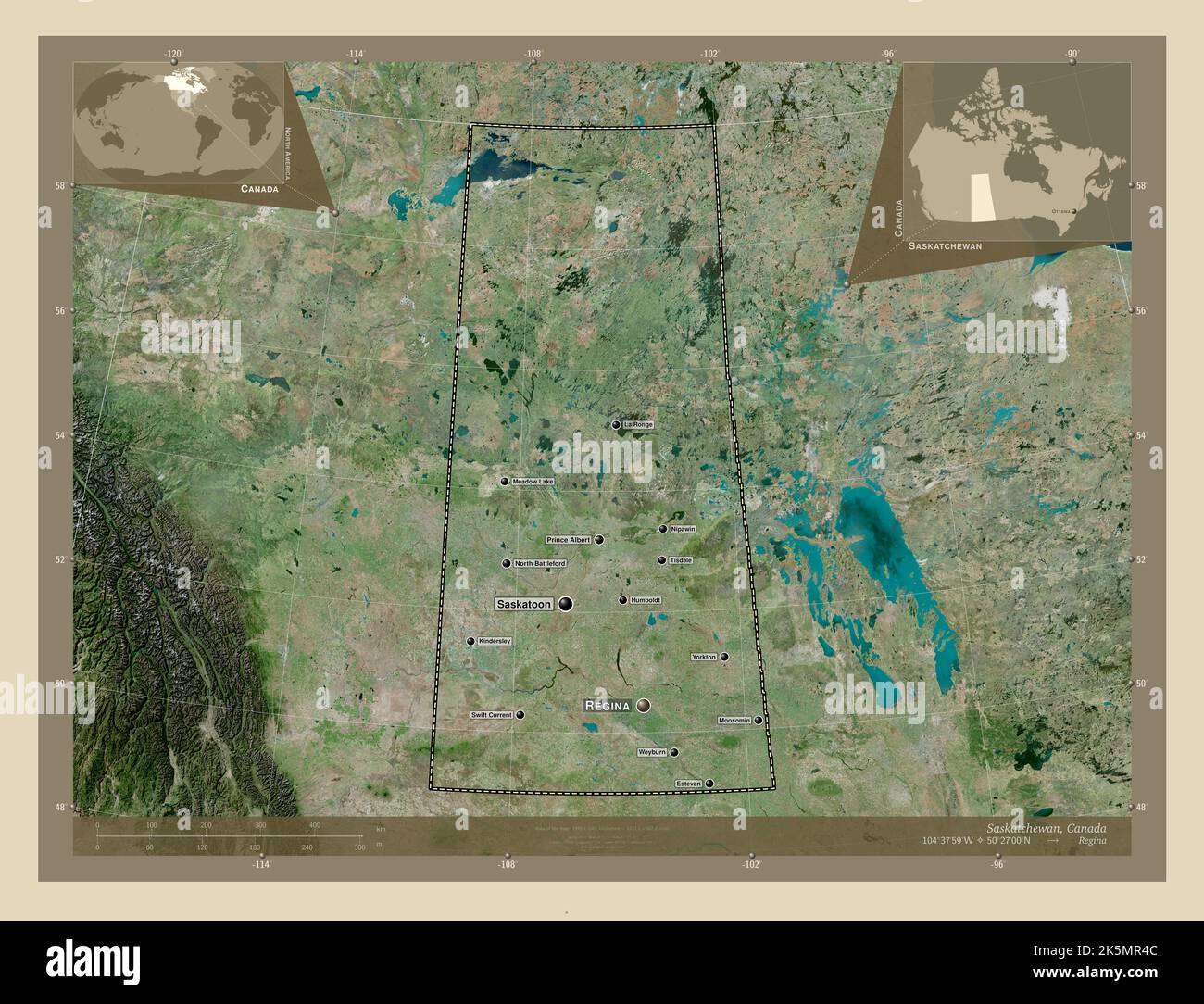 Saskatchewan, province of Canada. High resolution satellite map ...