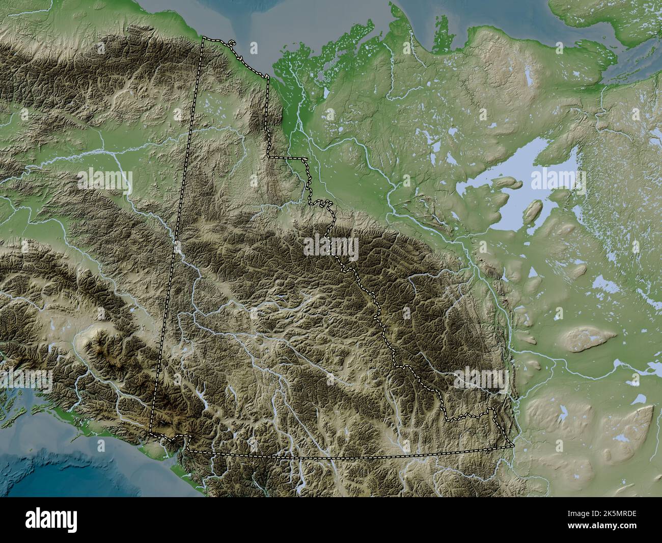 Yukon, territory of Canada. Elevation map colored in wiki style with ...