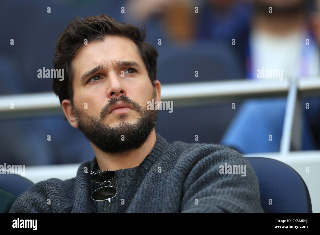 Actor Kit Harrington watches the action during the NFL International ...