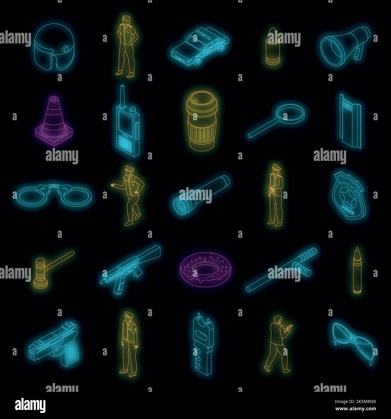 Police equipment icons set. Isometric set of police equipment vector ...