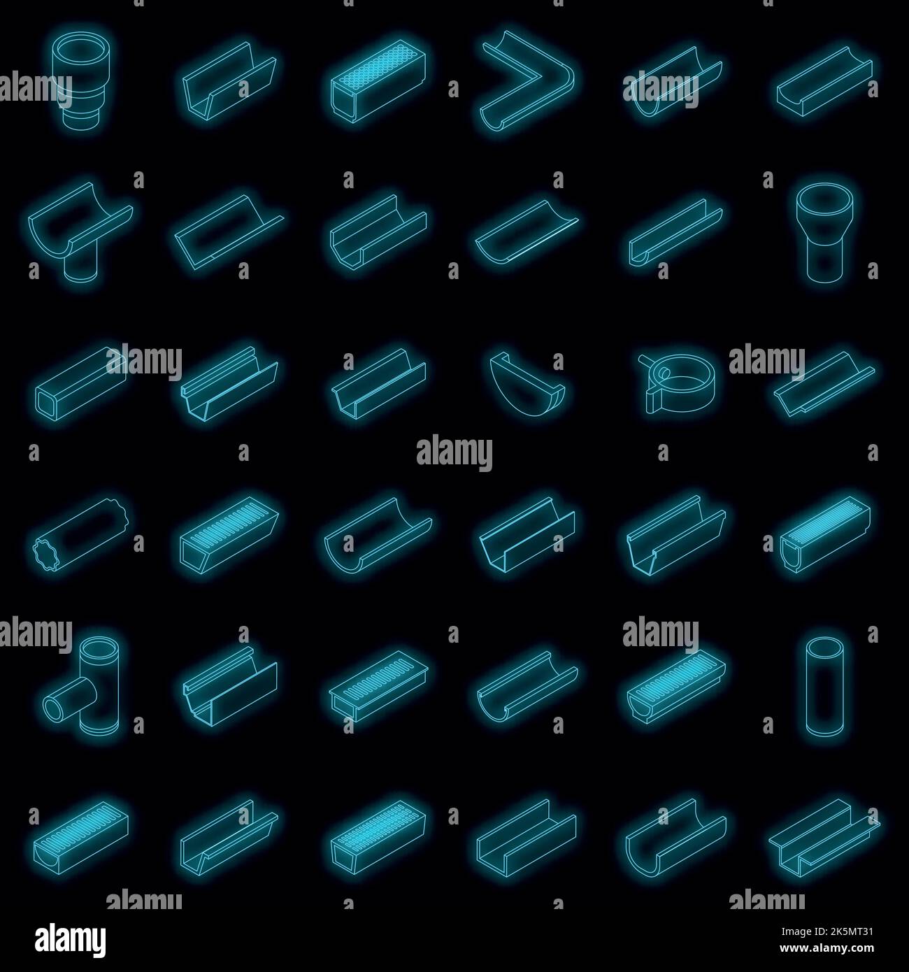 Gutter icons set. Isometric set of gutter vector icons neon color on black Stock Vector Image ...