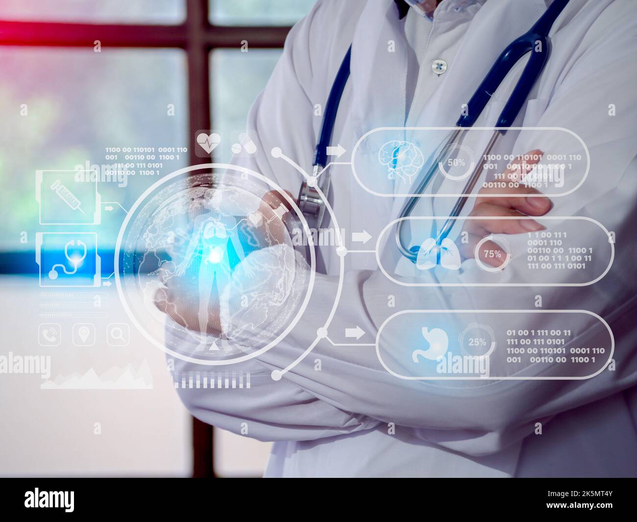 Male medicine doctor embrace with stethoscope looking icon medical ...