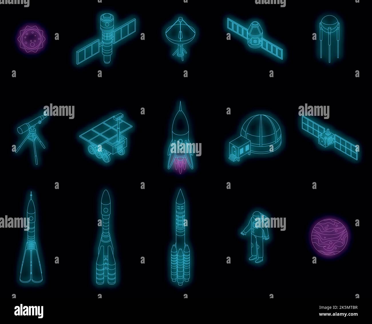 Space research technology icons set. Isometric set of space research ...