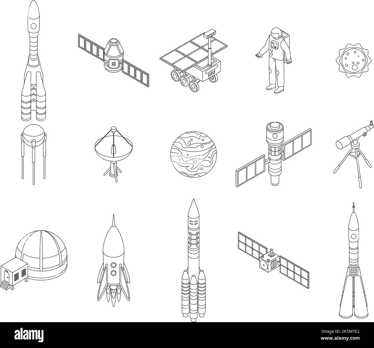 Space research technology icons set. Isometric set of space research ... Space research technology icons set. Isometric set of space research ...