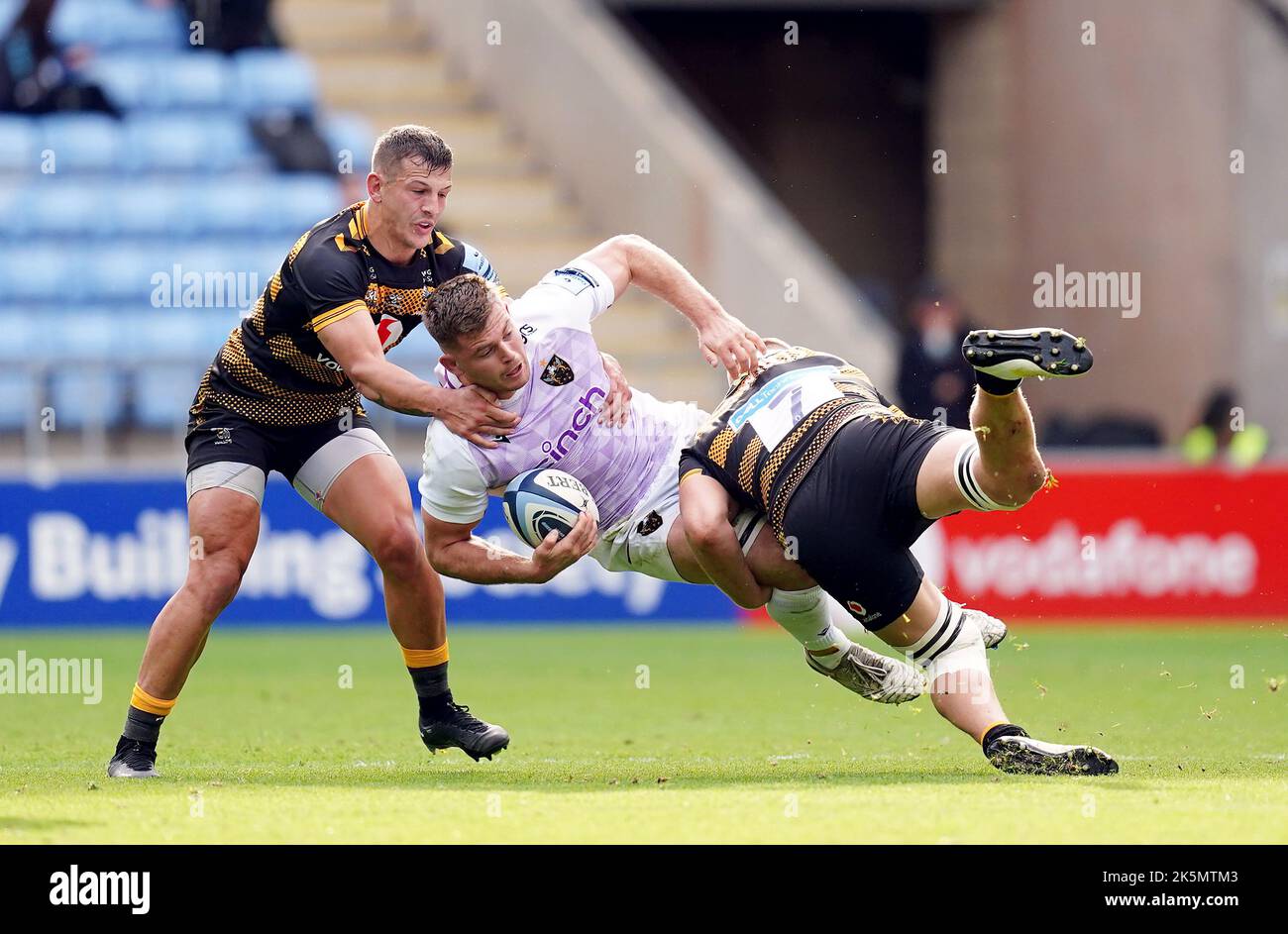 Wasps Jack Willis tackles Northampton Saints Sam Graham during the ...
