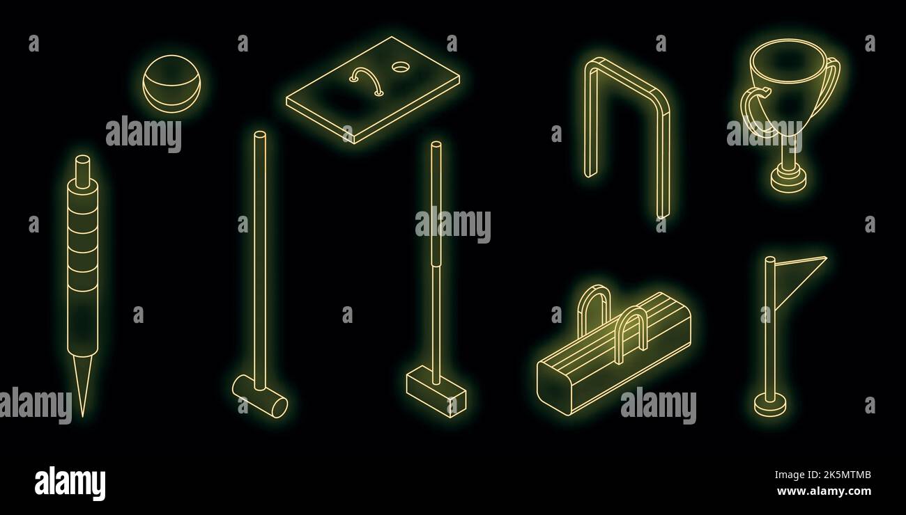 Croquet icons set. Isometric set of croquet vector icons neon color on ...