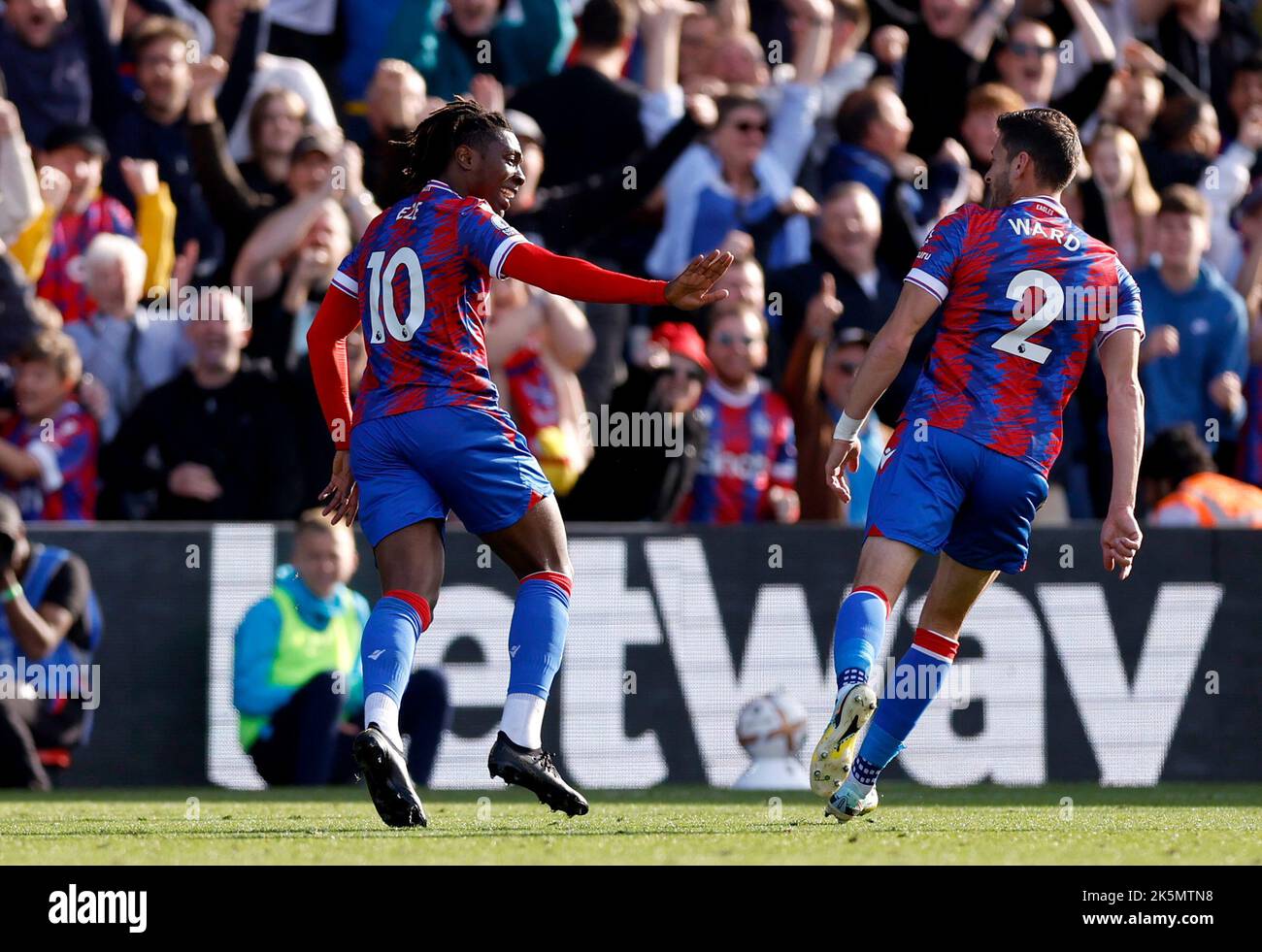 Crystal Palace's Eberechi Eze celebrates scoring their side's second ...